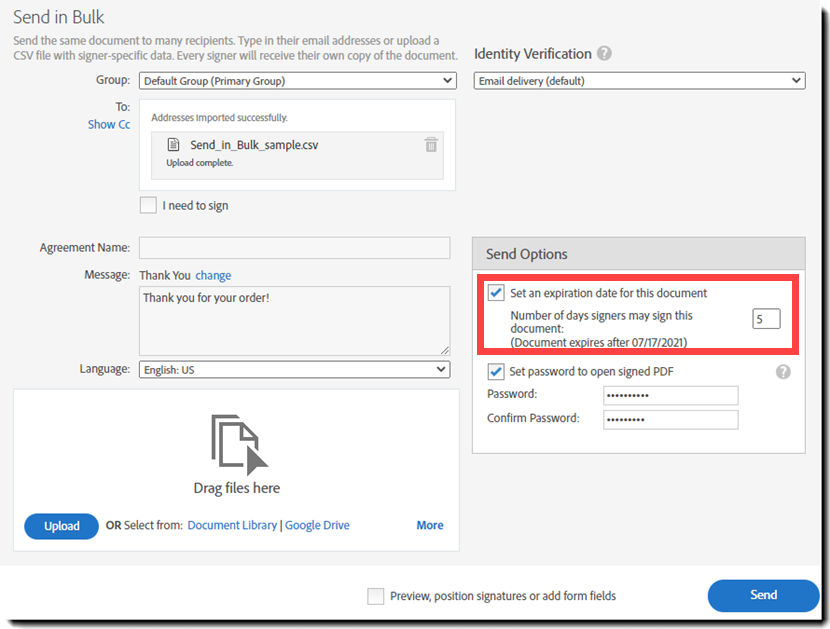 Send in Bulk using a parent template